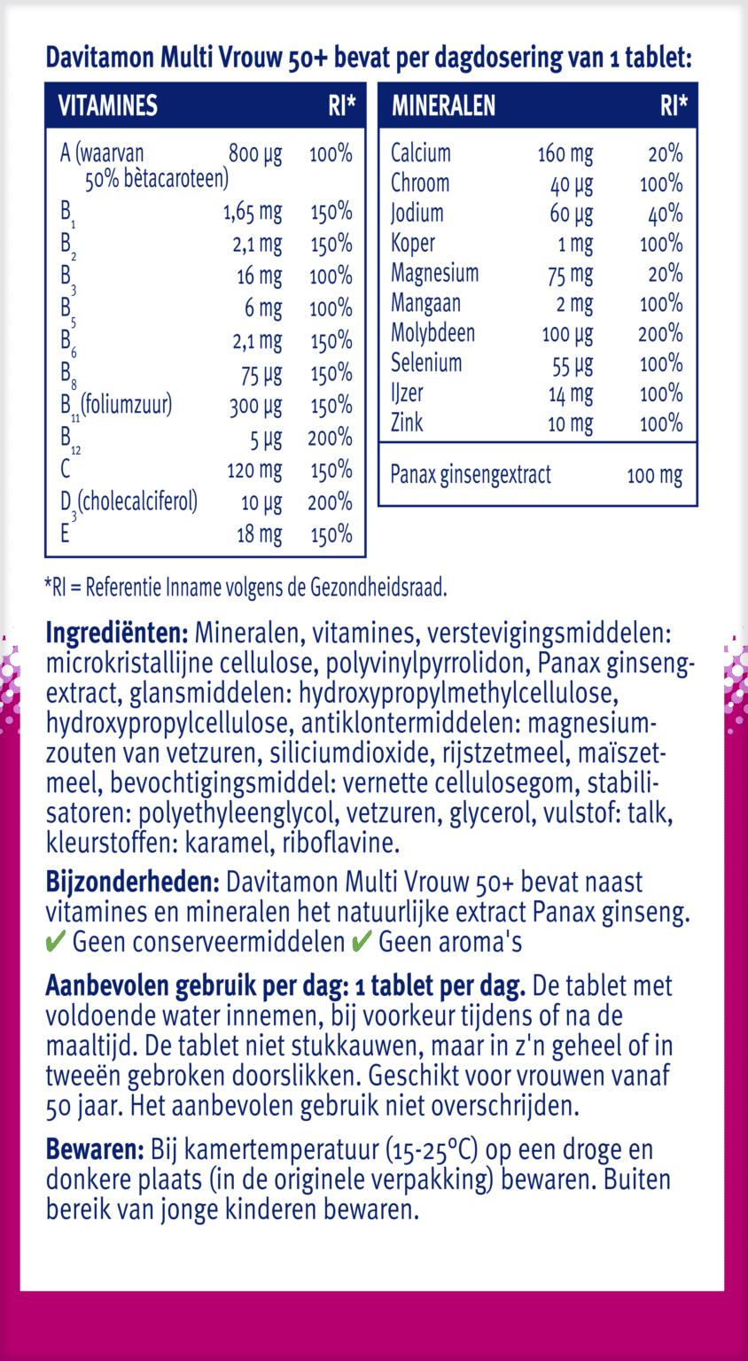Davitamon Multi Vrouw 50+: een complete multivitamine.
