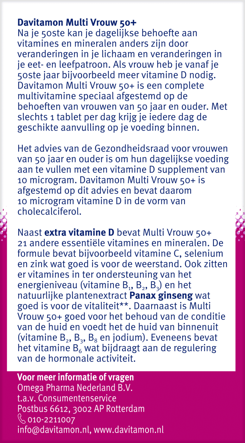 Davitamon Multi Vrouw 50+: een complete multivitamine.