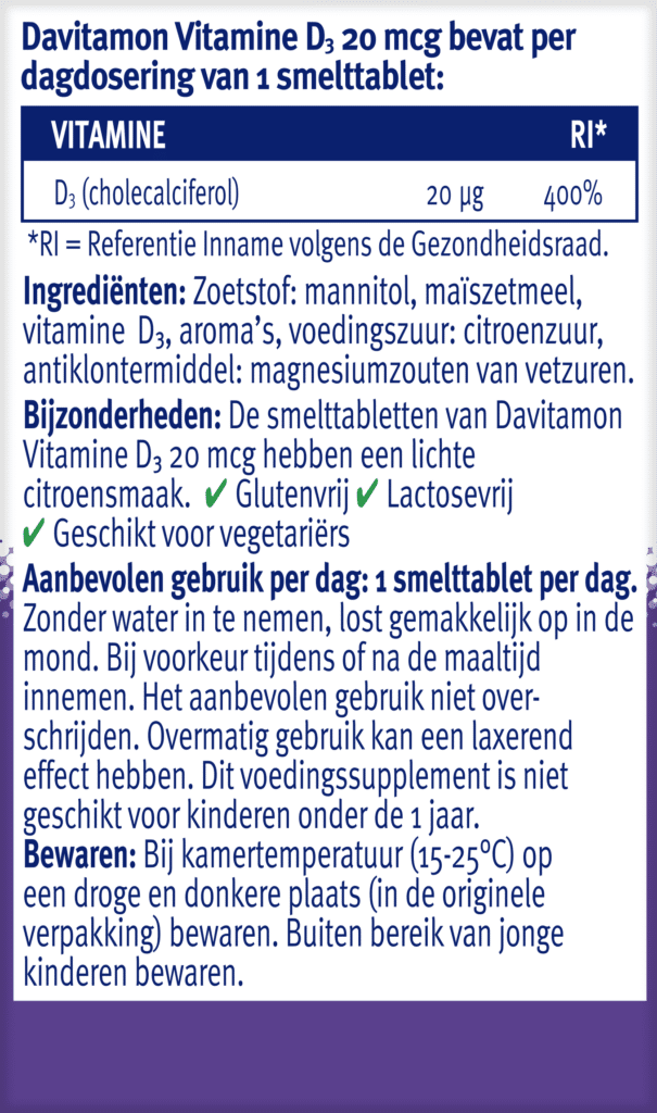 Davitamon Vitamine D3 20 mcg: voor behoud van sterke botten