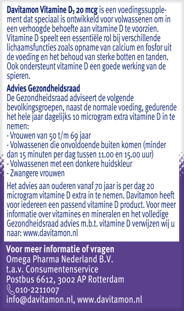 Davitamon Vitamine D3 20 mcg: voor behoud van sterke botten